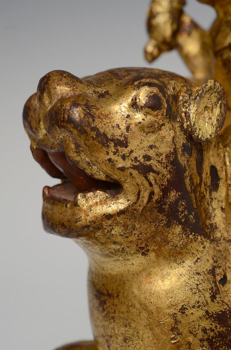 19th Century, Mandalay, Antique Burmese Wooden Angel Riding Tiger For ...