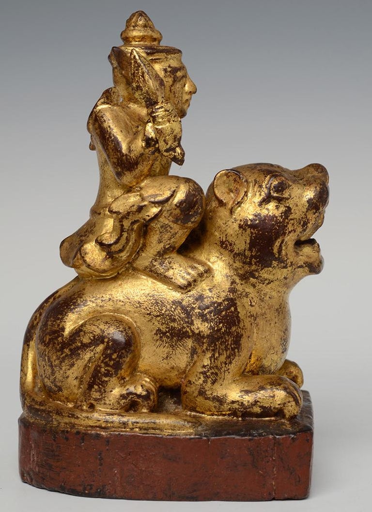 19th Century, Mandalay, Antique Burmese Wooden Angel Riding Tiger For ...
