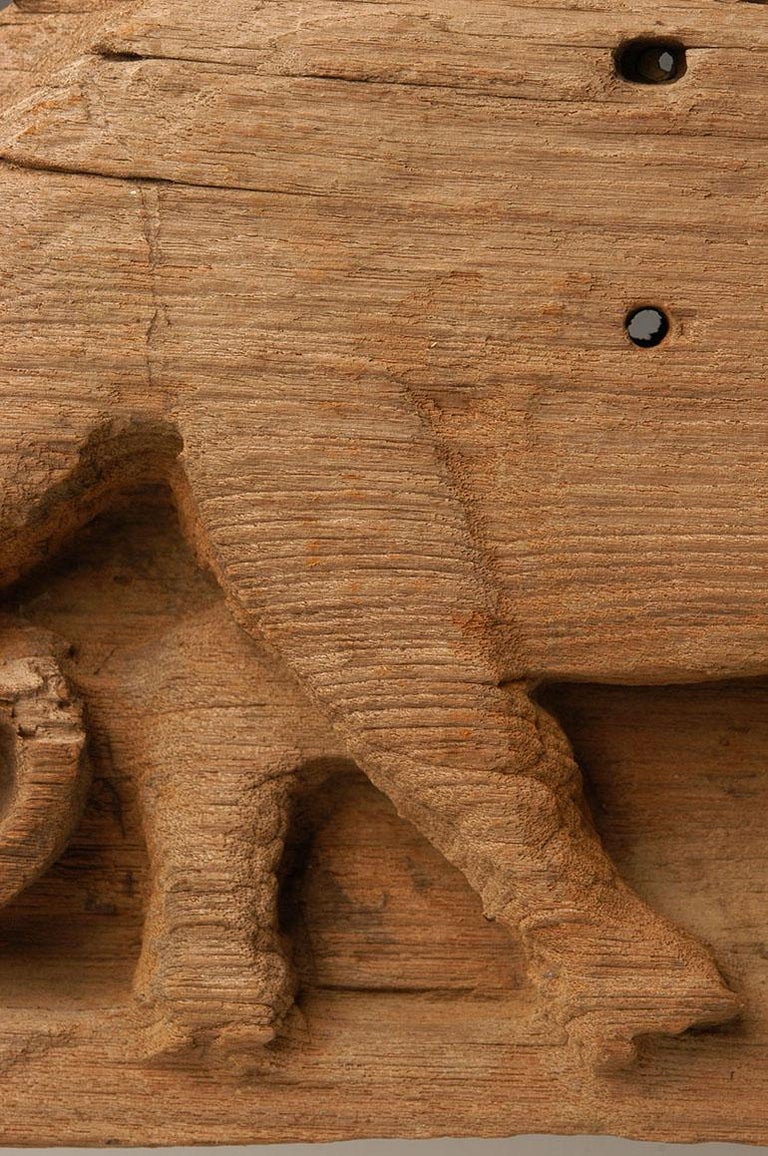 19th Century, Mandalay, Antique Burmese Wood Carving Panel with Animal ...