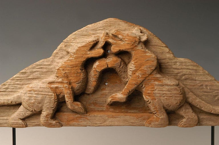 19th Century, Mandalay, Antique Burmese Wood Carving Panel with Animal ...