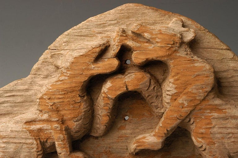 19th Century, Mandalay, Antique Burmese Wood Carving Panel with Animal ...