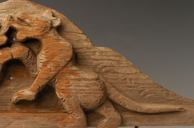19th Century, Mandalay, Antique Burmese Wood Carving Panel with Animal ...