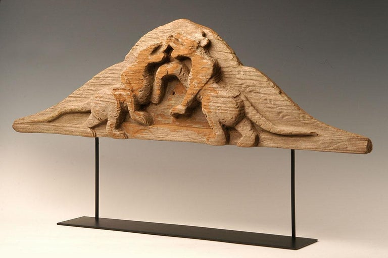 19th Century, Mandalay, Antique Burmese Wood Carving Panel with Animal ...