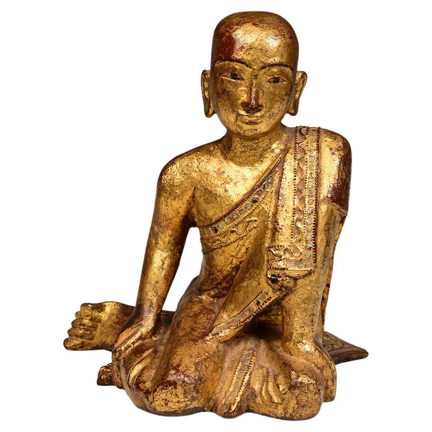 19th Century, A Pair of Antique Tai Yai Burmese Wooden Seated Disciples ...
