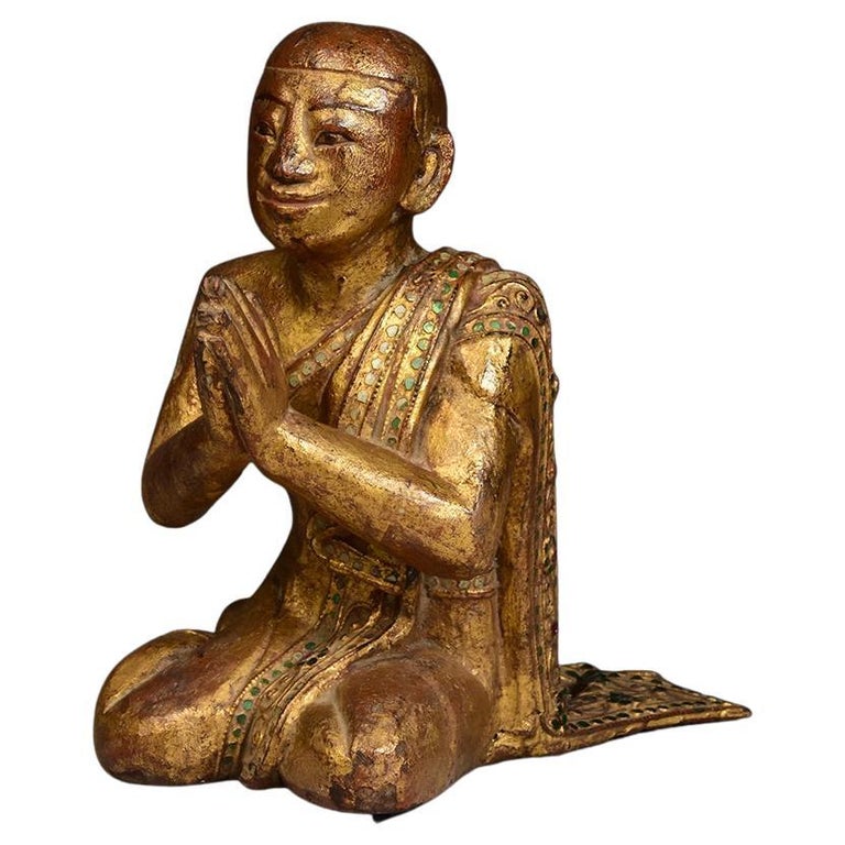 19th Century, Mandalay, Antique Burmese Wooden Seated Monk / Disciple ...