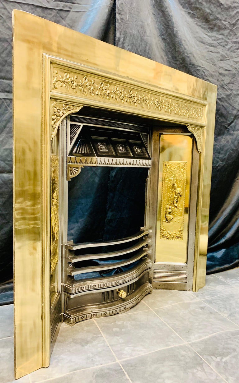 19th Century Manner Polished Brass and Steel Fireplace Insert For Sale ...