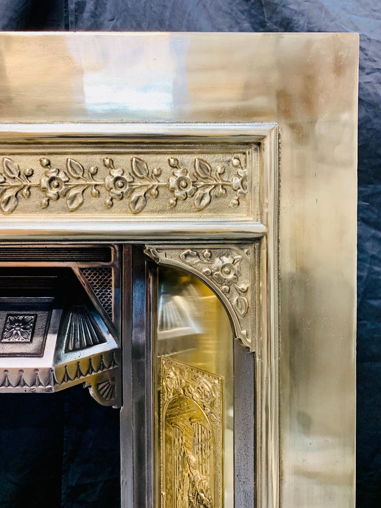 19th Century Manner Polished Brass and Steel Fireplace Insert For Sale ...