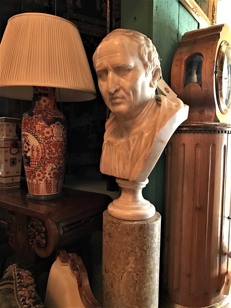 19th C. Marble Bust of Marcus Tullius Cicero on a Carved Column Base ...