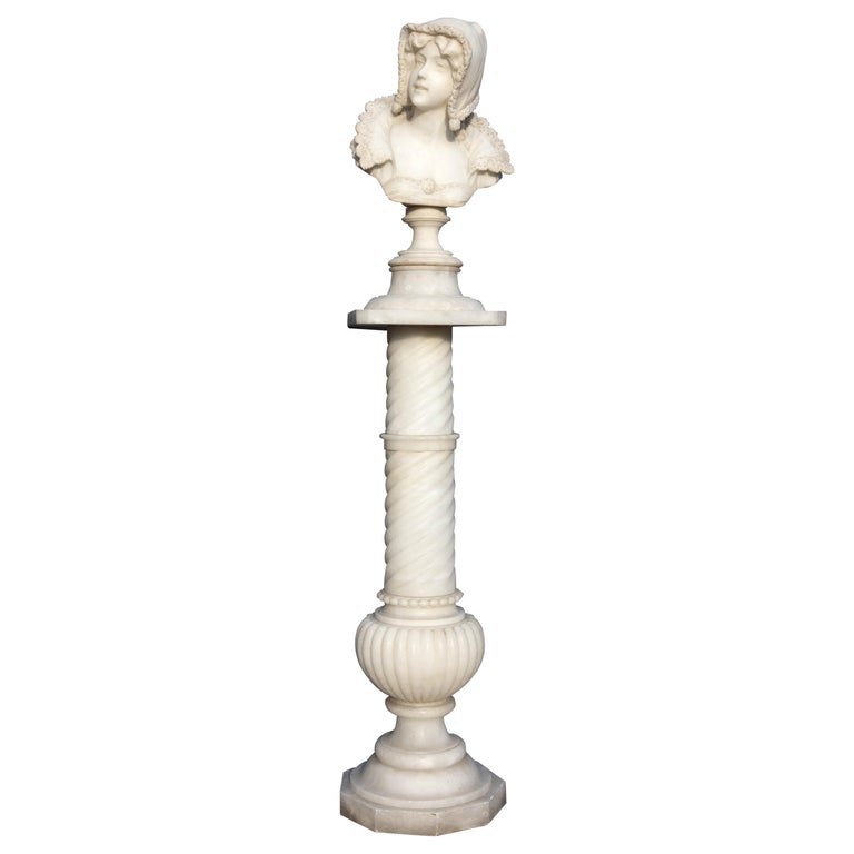 19th Century Marble Bust with Pedestal at 1stDibs
