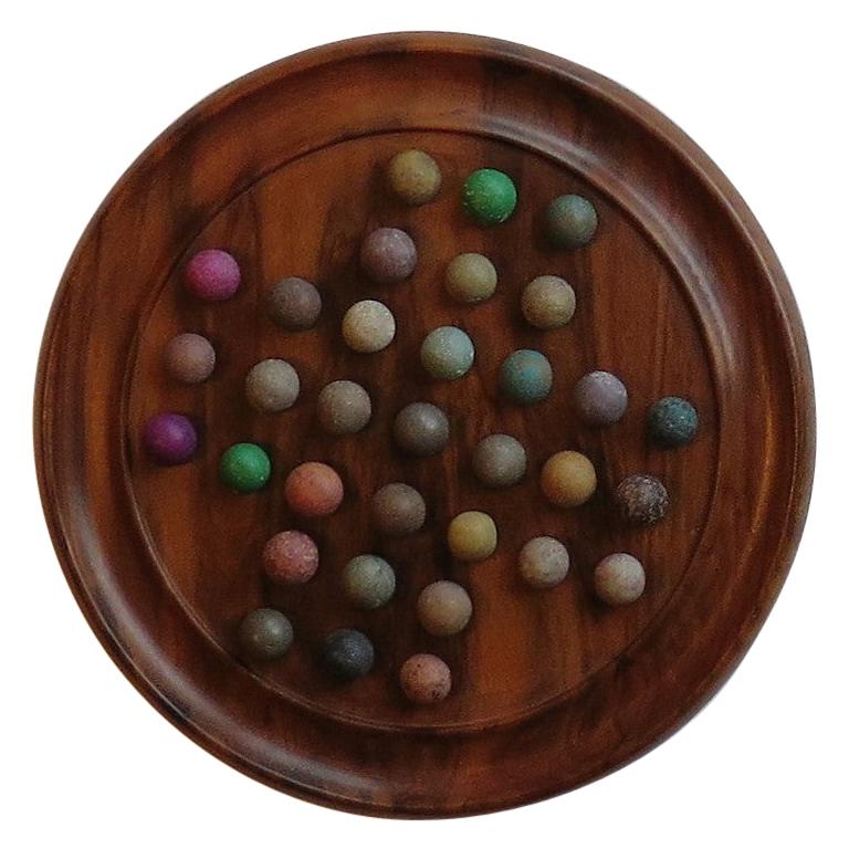 19th Century Marble Solitaire Board Game, Walnut Board with 33 Handmade ...