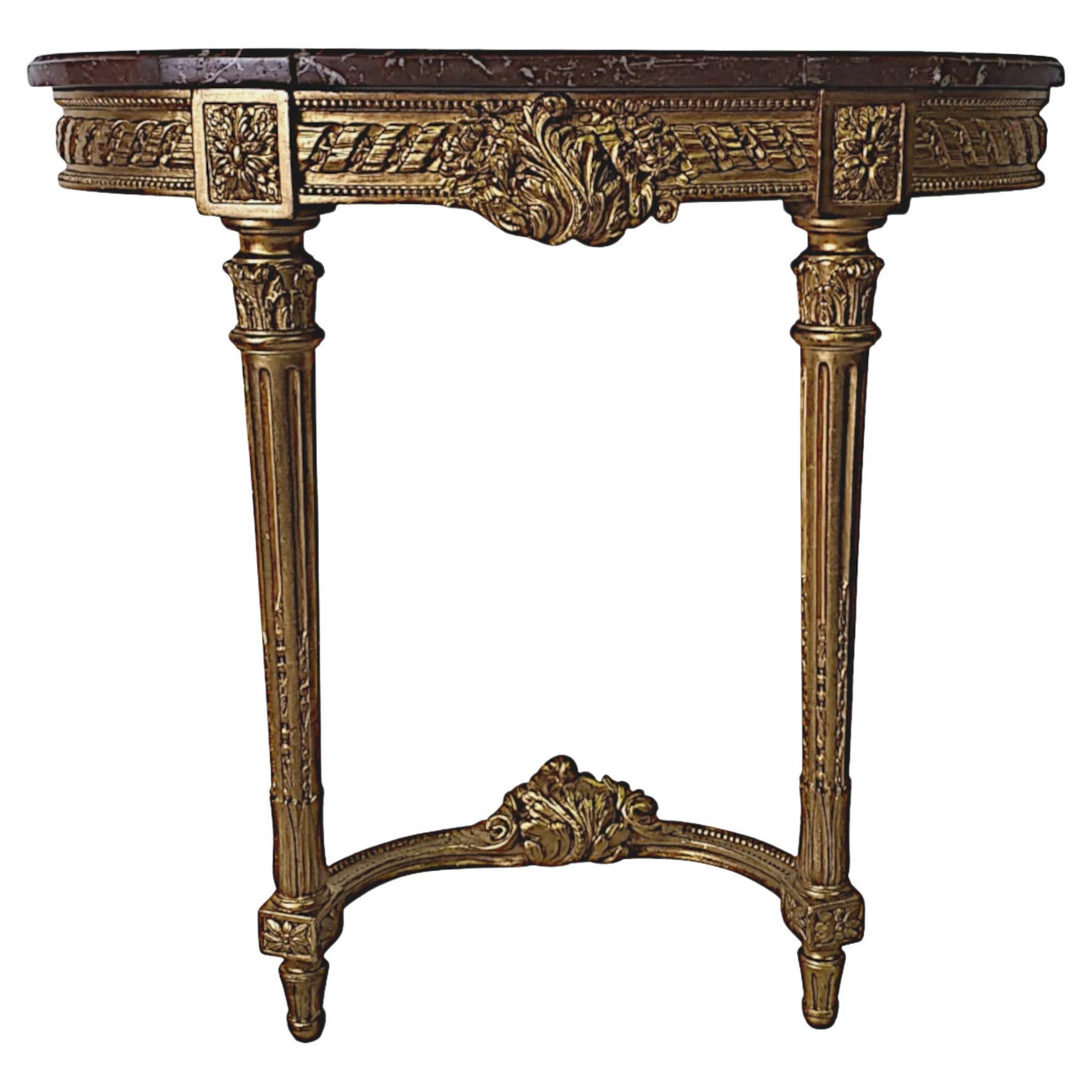 Italian Neo-Classic Style Gilt Marble Top Console Table For Sale at 1stDibs