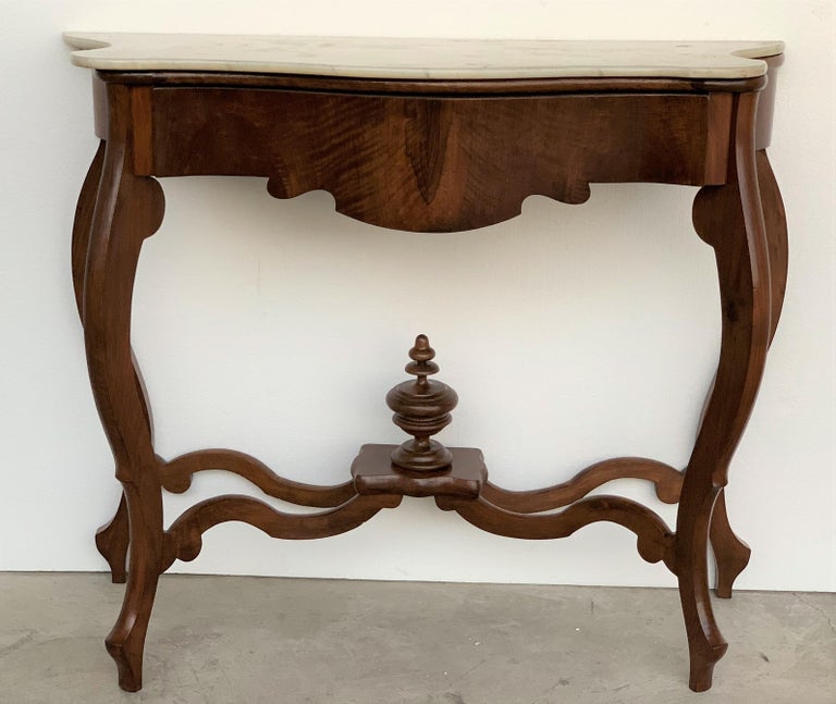 19th Century Marble-Top Walnut Console Table with Drawer at 1stDibs ...