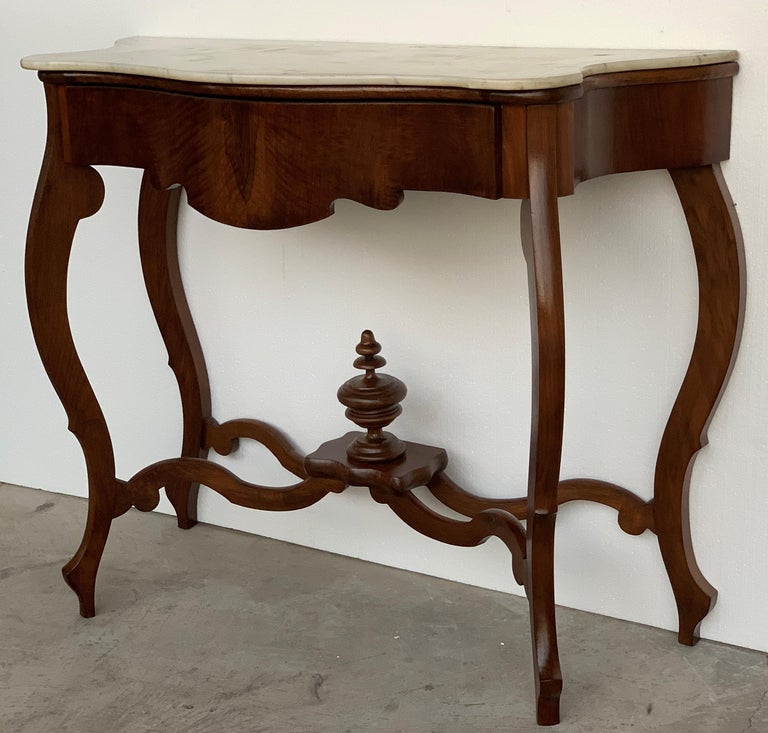 19th Century Marble-Top Walnut Console Table with Drawer at 1stDibs ...