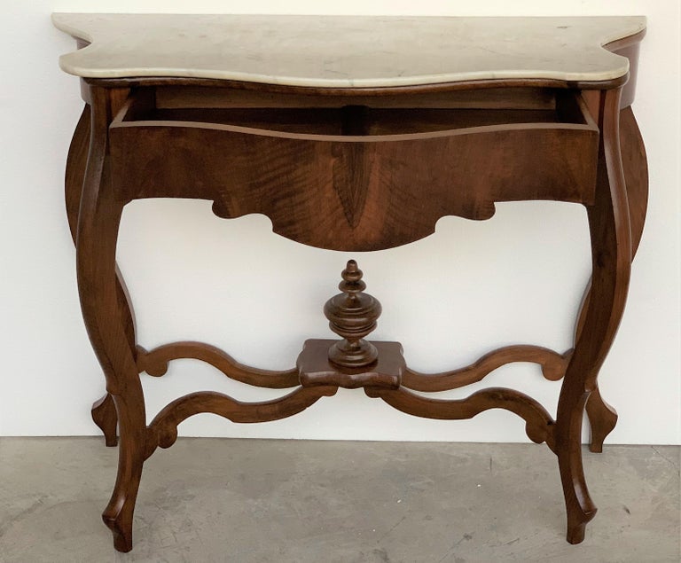19th Century Marble-Top Walnut Console Table with Drawer at 1stDibs ...