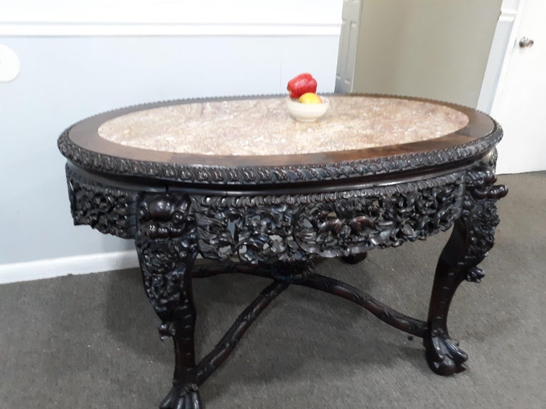 19th Century Marble Topped Antique Chinese Carved Entrance Table at 1stDibs