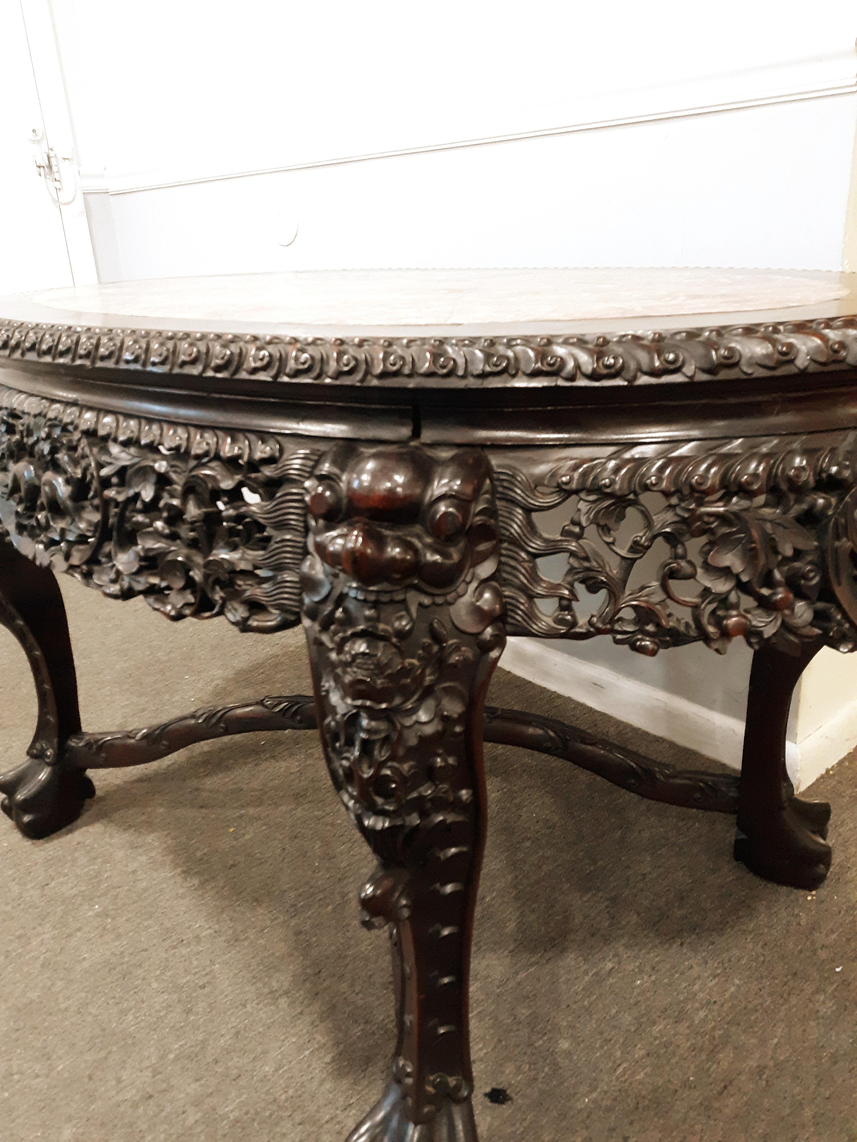 19th Century Marble Topped Antique Chinese Carved Entrance Table at ...
