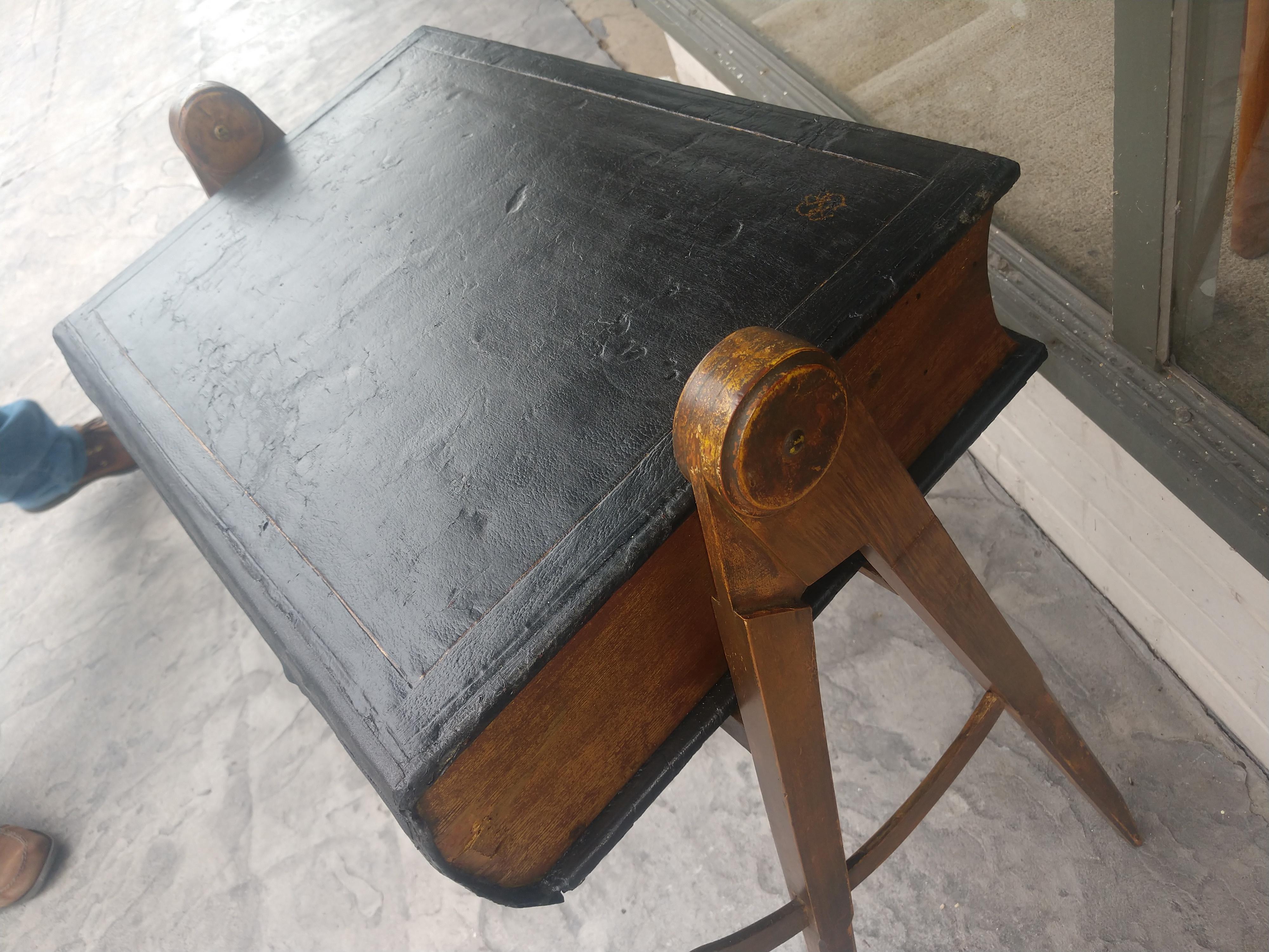 19th Century Masonic Table W Leather Book Compartment Flip Lid Compass ...