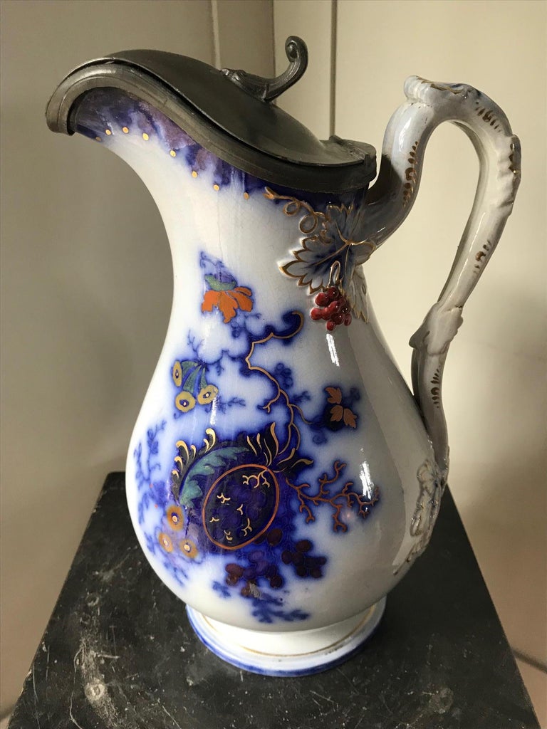 19th Century Masons Stoneware and Pewter Pitcher Jug For Sale at 1stDibs