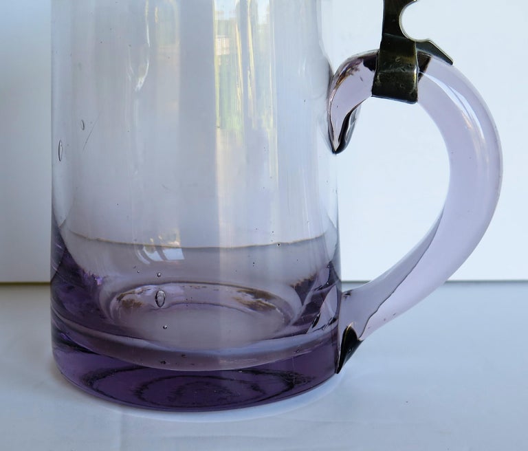 19th Century Mauve Glass Tankard Hand Blown with Pewter Horse Head ...