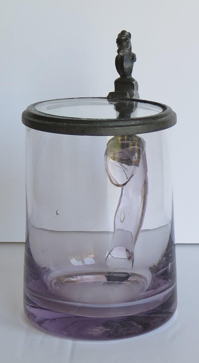 19th Century Mauve Glass Tankard Hand Blown with Pewter Horse Head ...