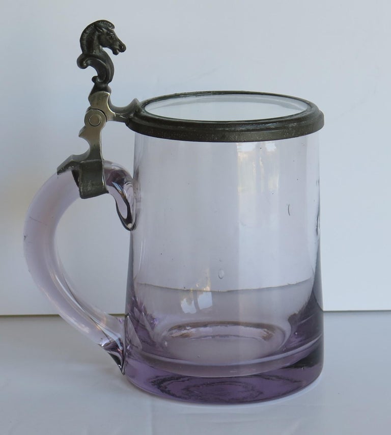 19th Century Mauve Glass Tankard Hand Blown with Pewter Horse Head ...