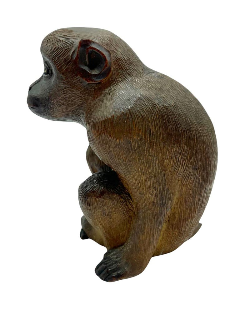 19th Century 'Meiji Period' Japanese Carved Wood Seated Monkey ...