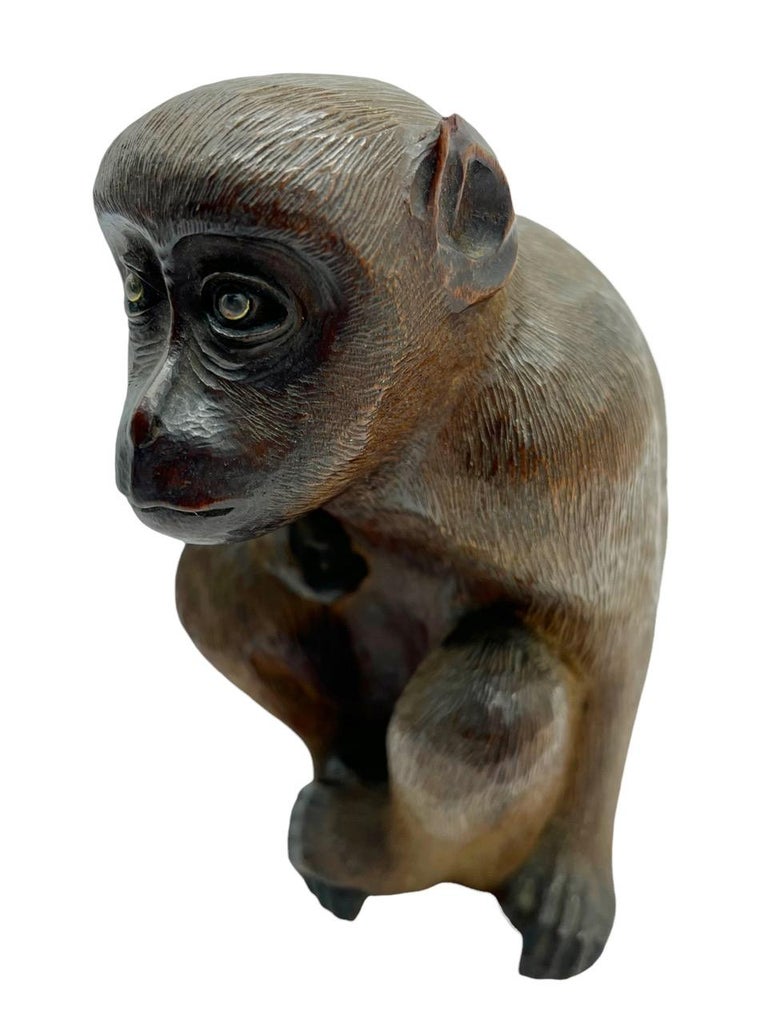 19th Century 'Meiji Period' Japanese Carved Wood Seated Monkey ...