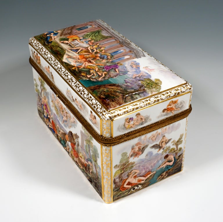 19th Century Meissen Jewelry Box With Colored Greek Mythology Reliefs ...