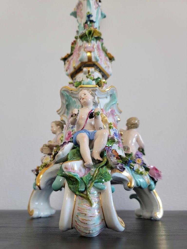 19th Century Meissen Porcelain Rococo Style Candlestick Table Lamp For ...
