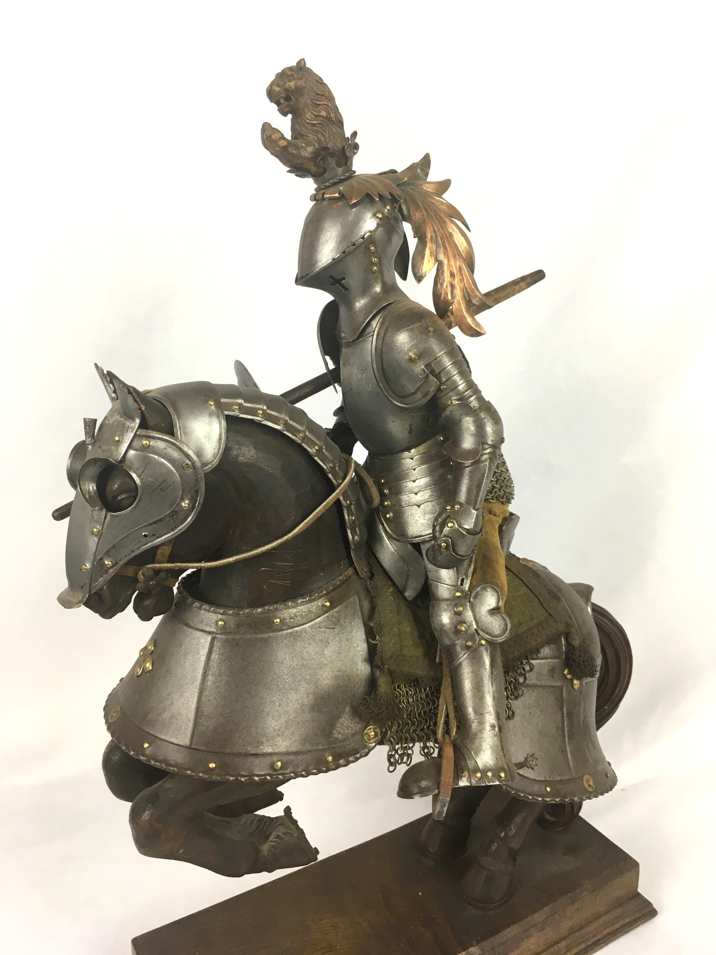 19th Century Metal and Wooden Model of 15th Century Armored Knight on ...