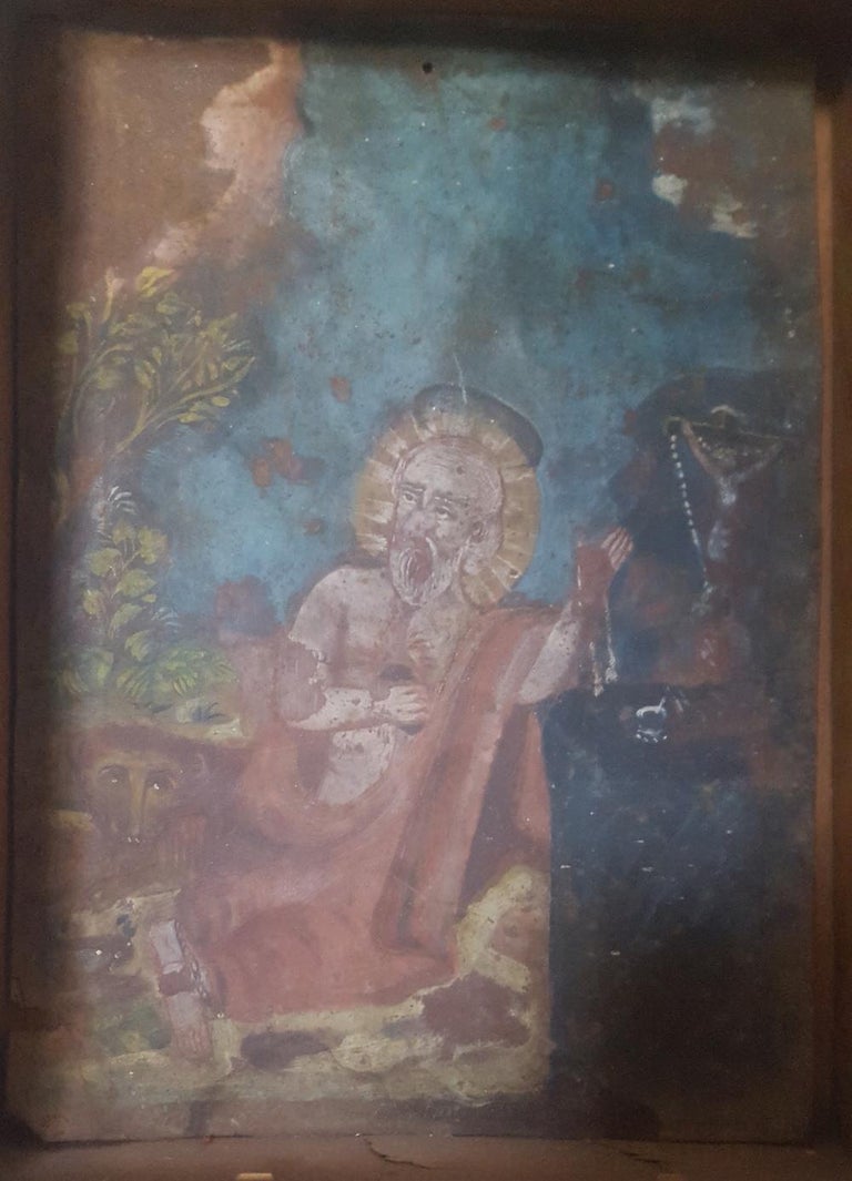 19th Century Mexican Retablo Painting on Tin of St. Jerome and the Lion ...