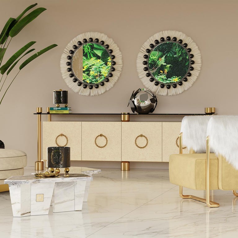 Modern Bohemian Ibiza Round Wall Mirror in Natural Fiber and Black For ...