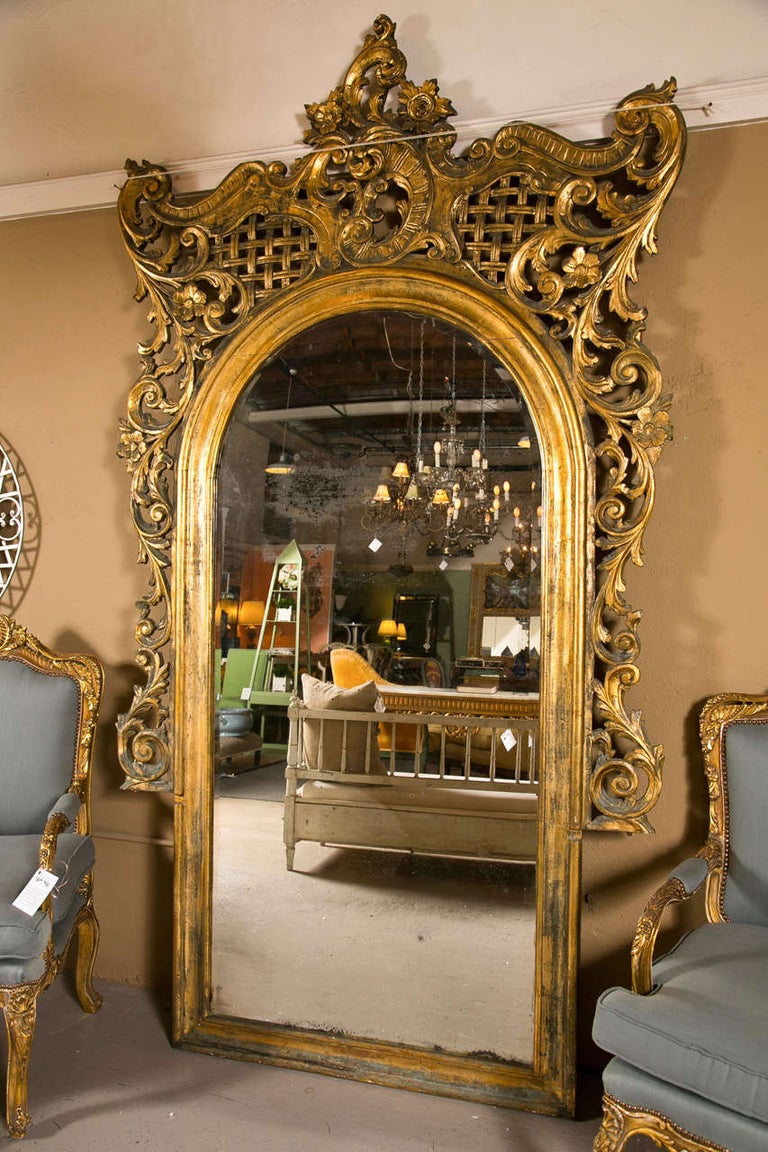 19th Century Monumental French Rococo Floor Mirror For Sale at 1stDibs