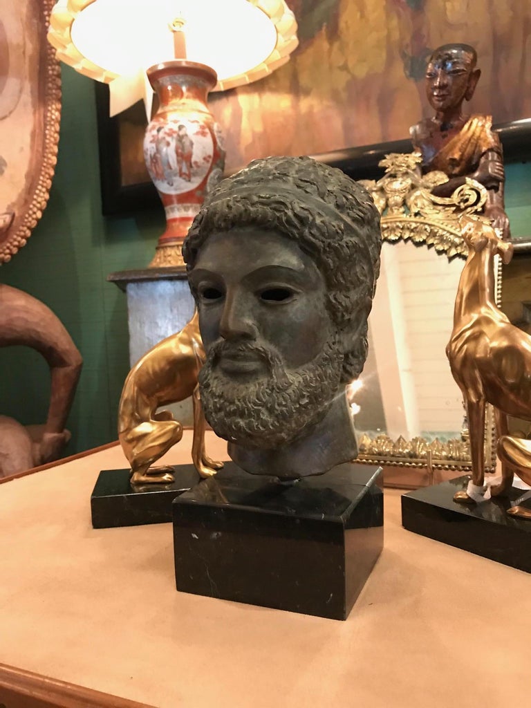 19th Century Mounted Sculpture Bust in Bronze on Stone Base Biblot ...