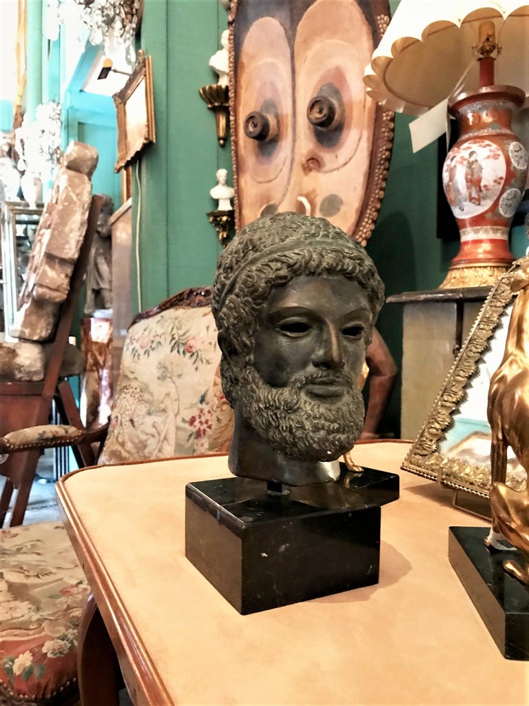 19th Century Mounted Sculpture Bust in Bronze on Stone Base Biblot ...
