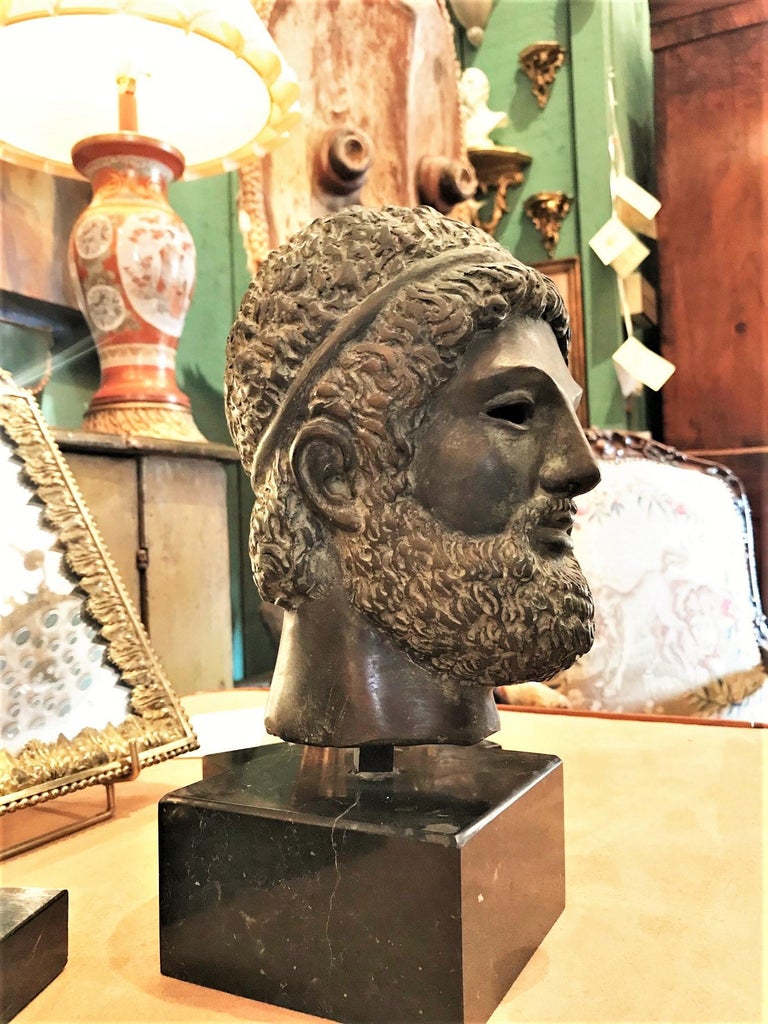 19th Century Mounted Sculpture Bust in Bronze on Stone Base Biblot ...