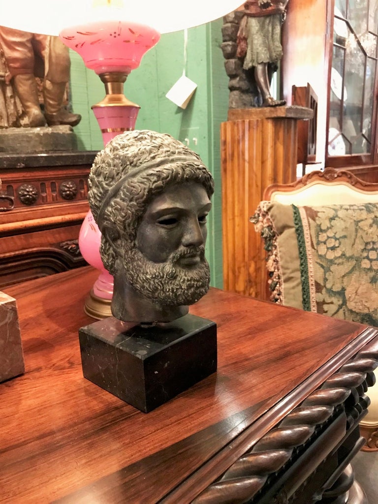 19th Century Mounted Sculpture Bust in Bronze on Stone Base Biblot ...