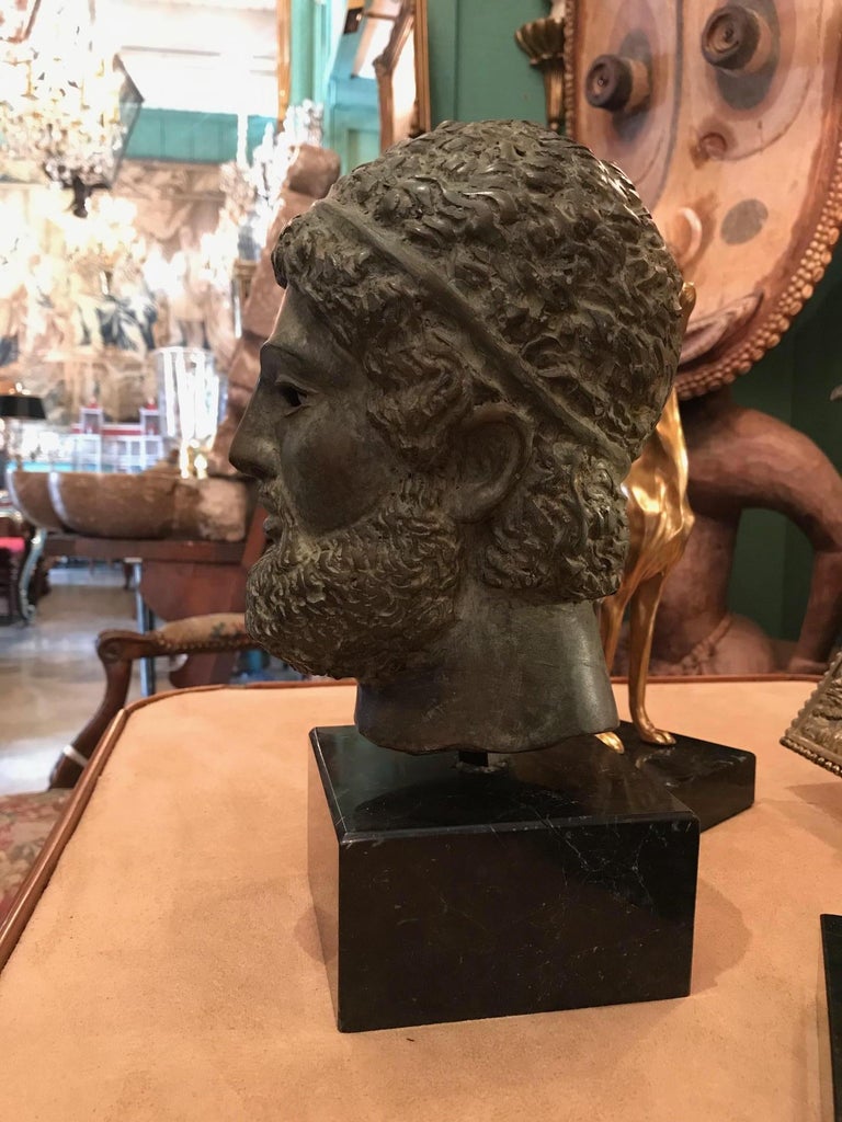 19th Century Mounted Sculpture Bust in Bronze on Stone Base Biblot ...