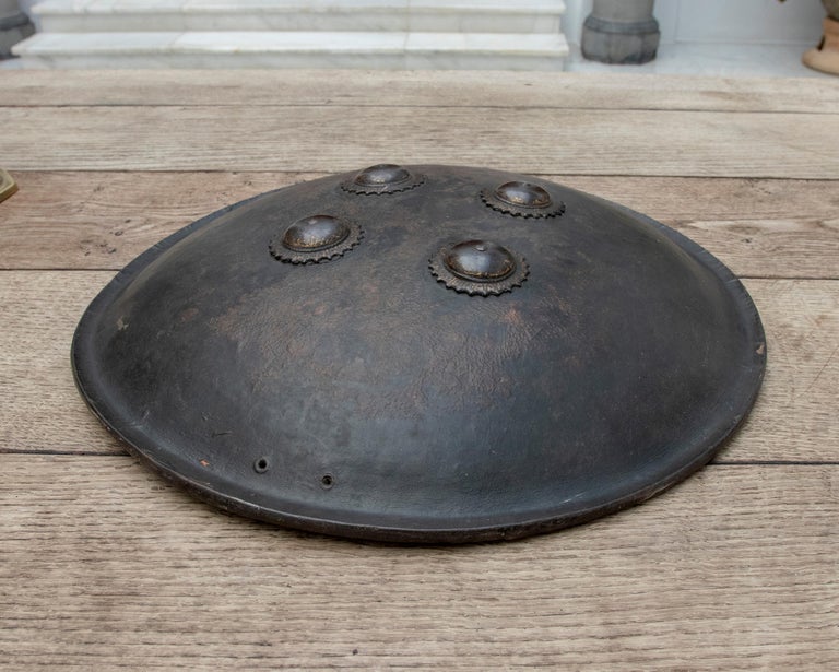 19th Century Mughal Leather Shield and Bronze Finials with Traces of ...