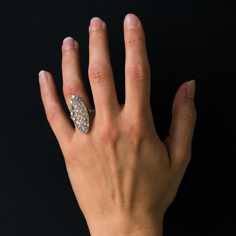 19th Century Napoleon 3 2.80 Carat Diamonds Marquise Ring at 1stDibs