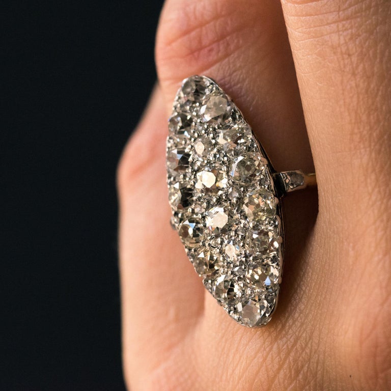 19th Century Napoleon 3 2.80 Carat Diamonds Marquise Ring at 1stDibs
