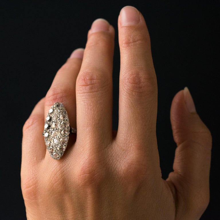 19th Century Napoleon 3 2.80 Carat Diamonds Marquise Ring at 1stDibs