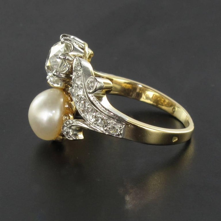 19th Century Napoleon 3 Diamond Natural Pearl You and Me Engagement ...