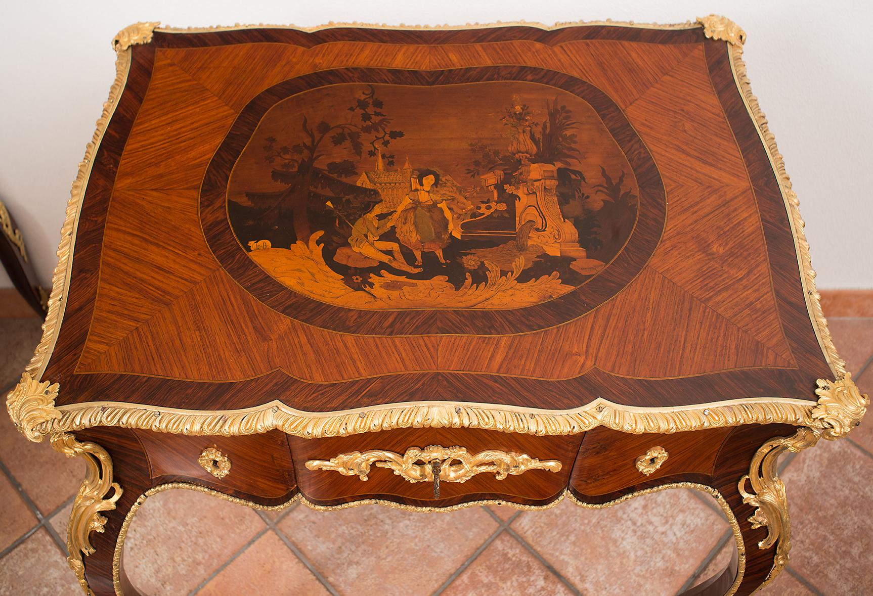 19th Century, Napoleon III, Writing Desk in Inlaid Wood, Gilded Bronze ...
