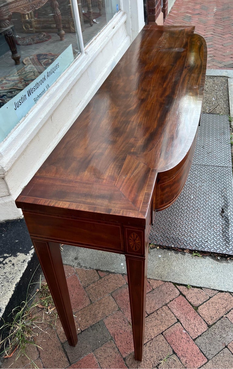 19th Century Narrow Inlaid English Mahogany Sideboard at 1stDibs