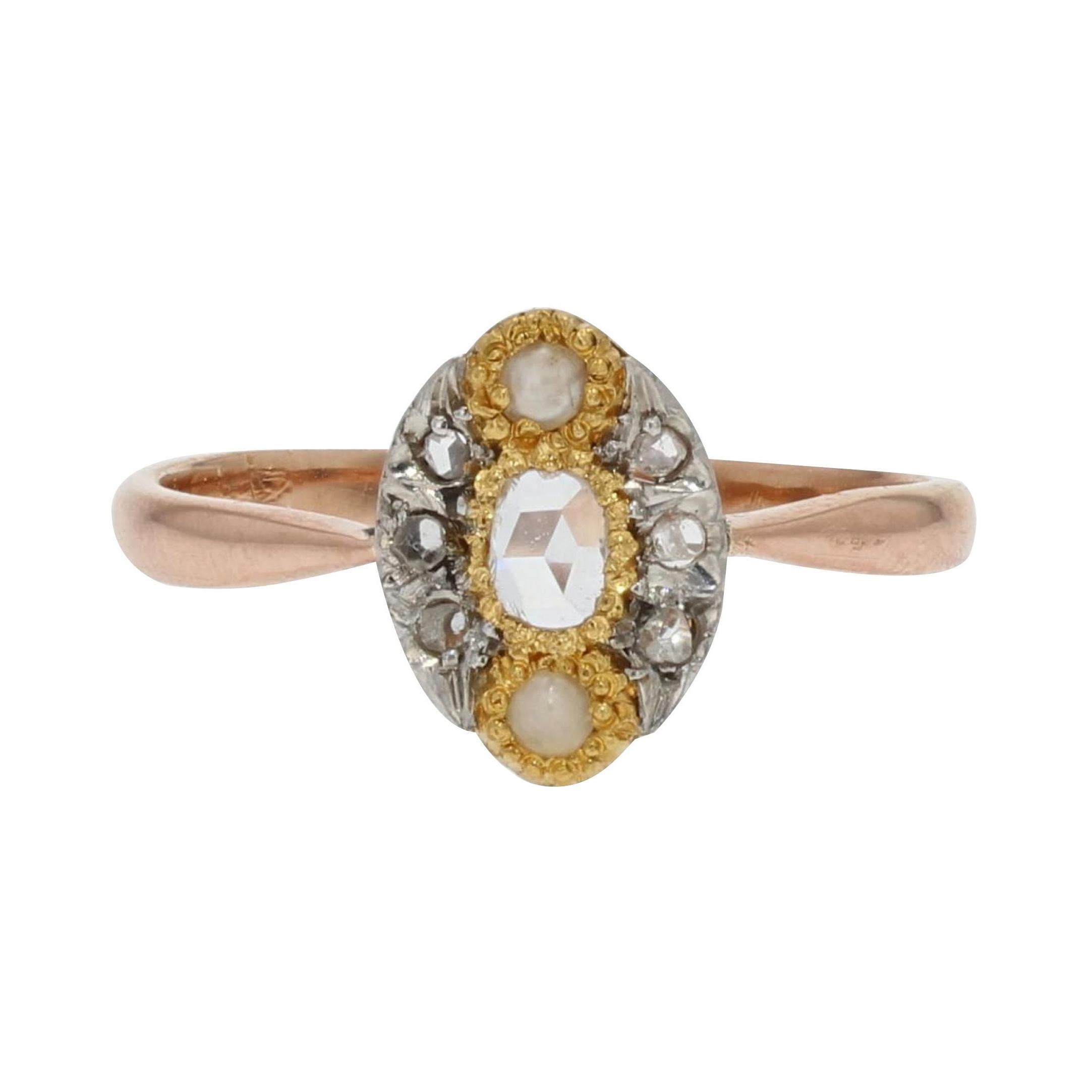 19th Century Natural Pearl 18 Karat Rose Gold Ring at 1stDibs