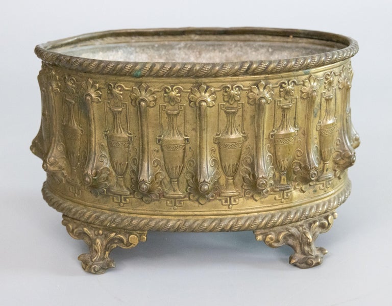 19th-Century Neoclassical French Brass Repoussé Jardiniere Cache Pot ...