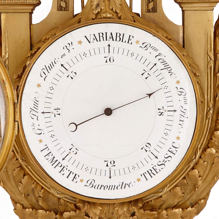 19th Century Neoclassical Style Gilt Bronze Cartel Clock and Barometer ...