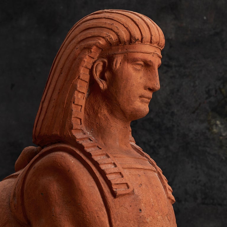 19th Century Neoclassical Terracotta Garden Sphinx For Sale at 1stDibs