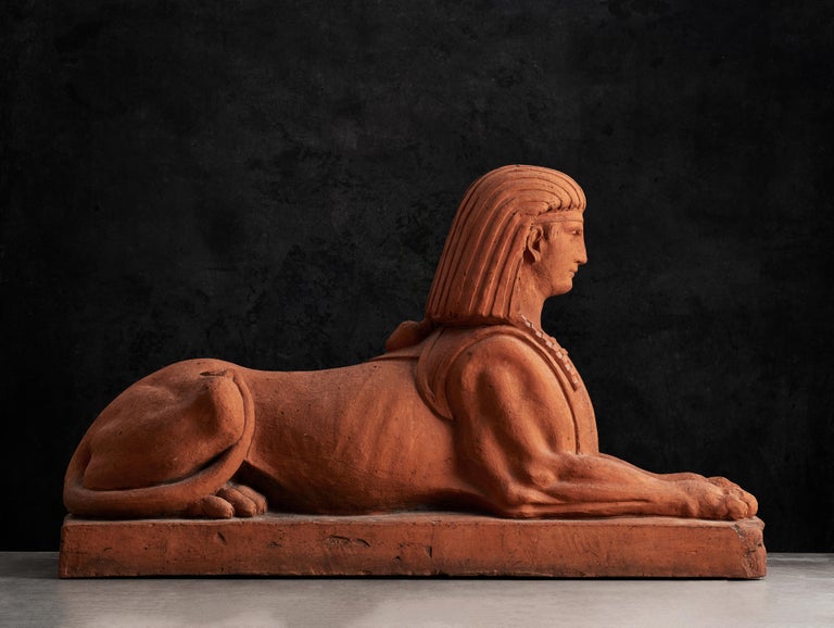 19th Century Neoclassical Terracotta Garden Sphinx For Sale at 1stDibs